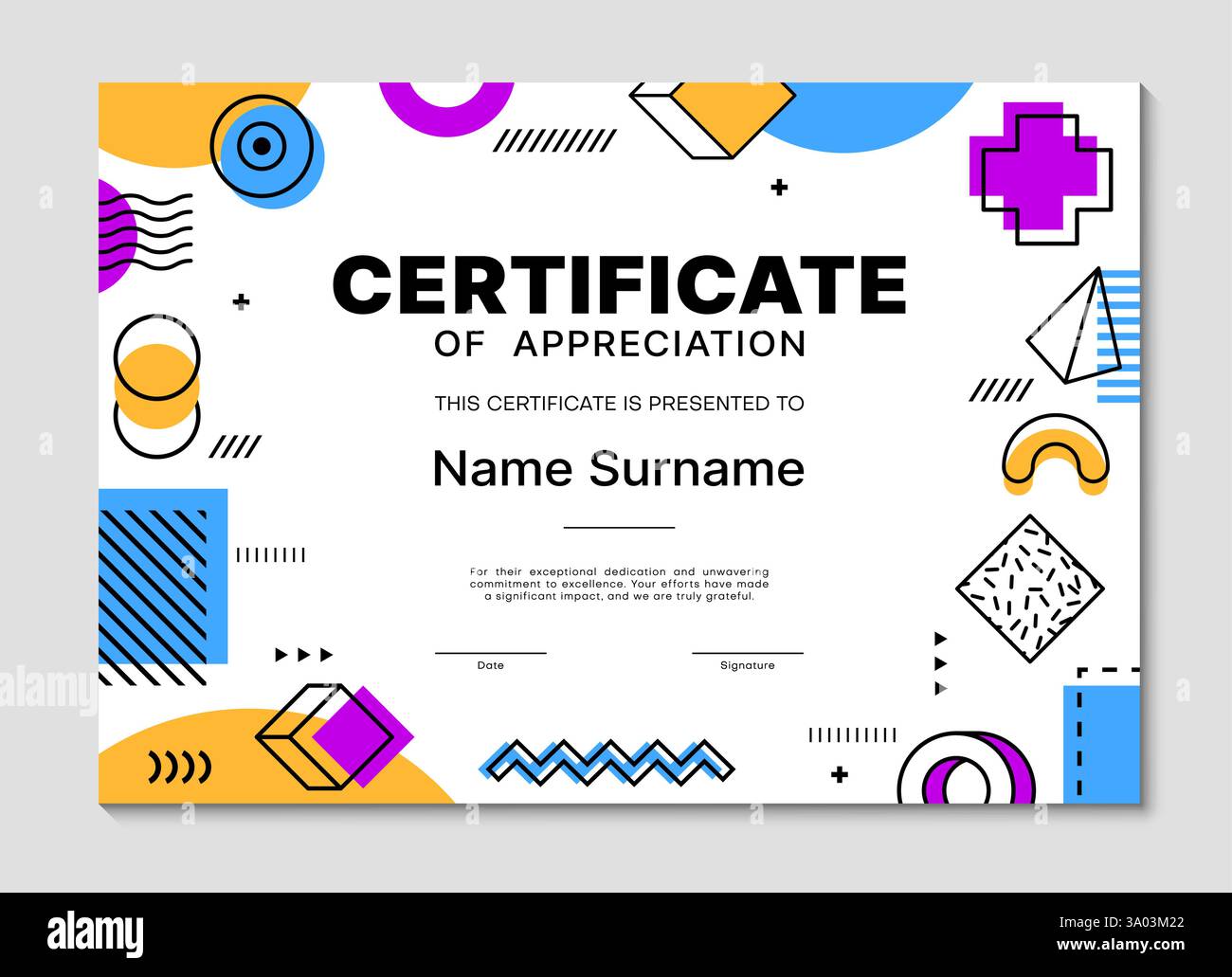 Achievement certificate of appreciation template with Bauhaus abstract ...