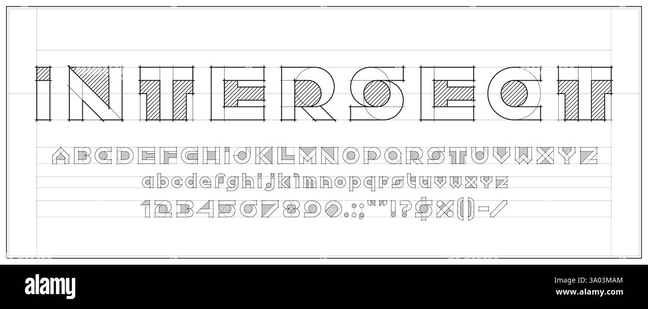 Architect font, blueprint sketch alphabet, engineer draft typeface ...