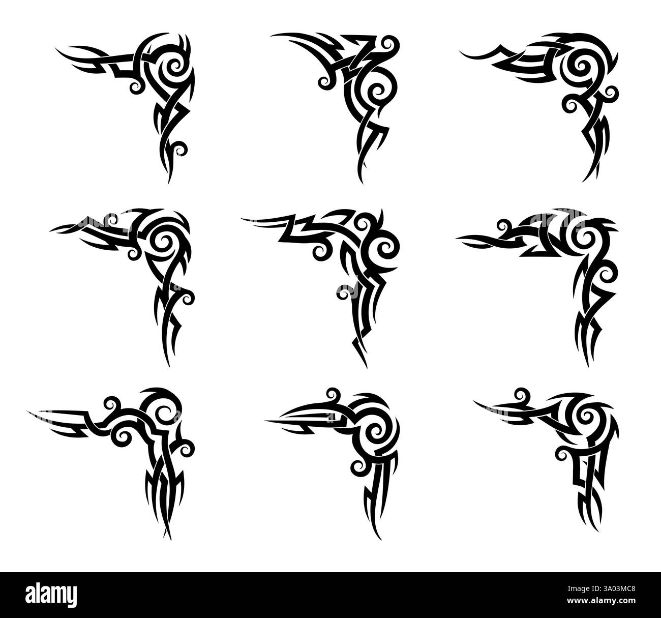 Black tribal celtic and maori tattoos set. Vector set of corners ...
