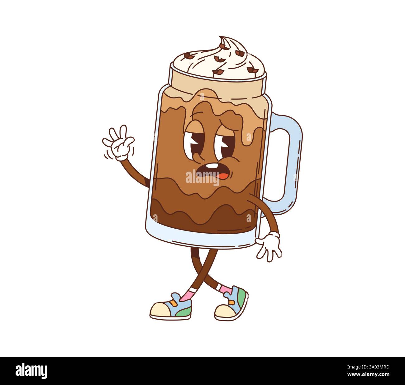 Groovy fast food cacao or coffee drink dessert character. Takeaway menu ...