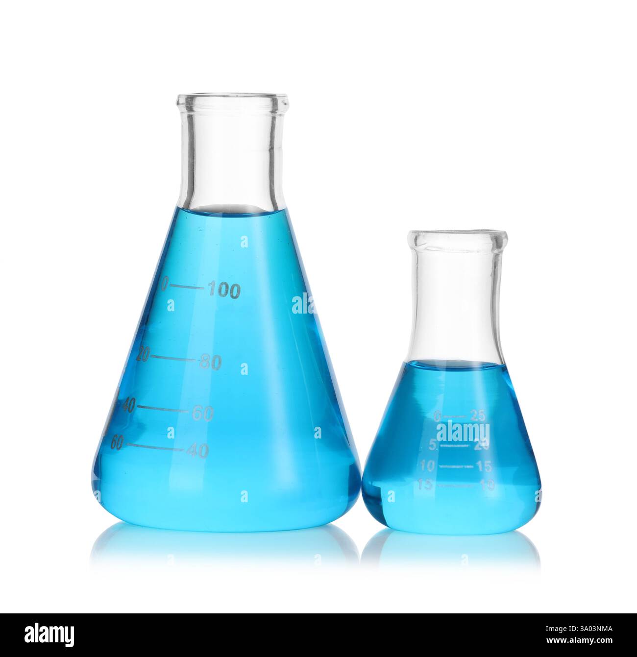 Flasks with blue liquid isolated on white Stock Photo - Alamy