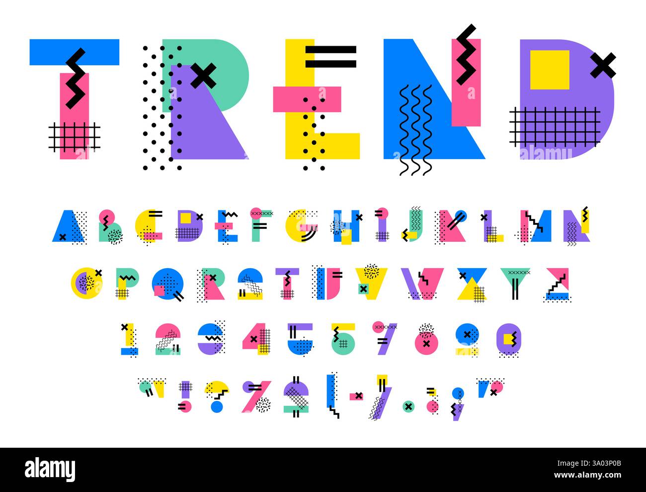 Memphis font, modern headline typeface, 90s 80s geometric type, party ...