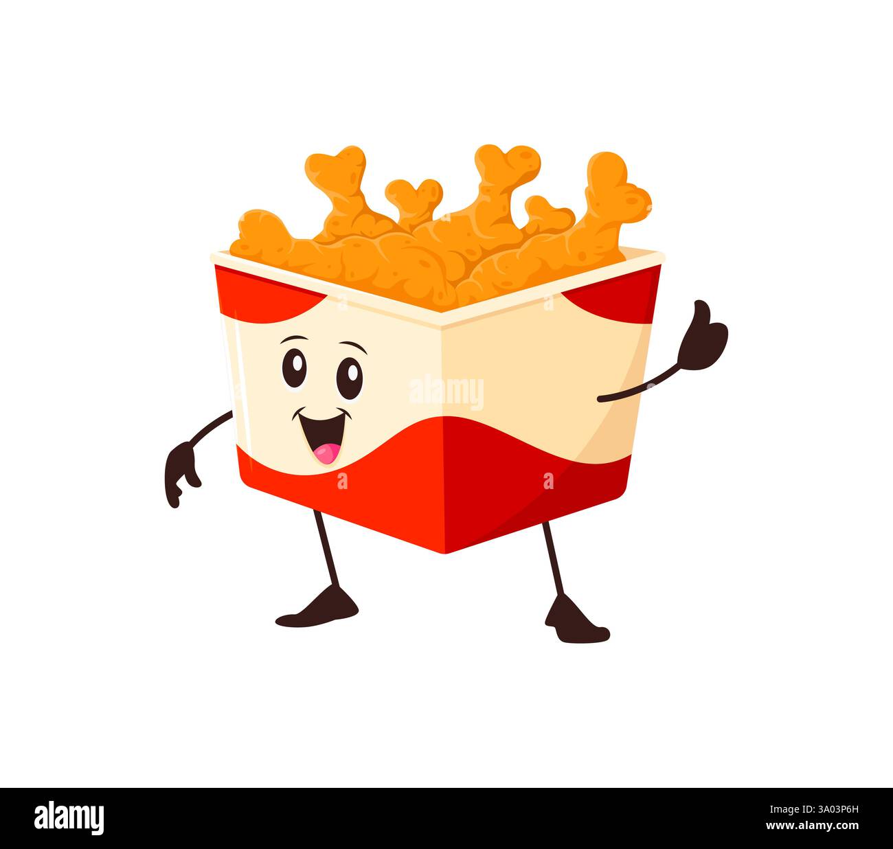 Cartoon funny fried chicken legs box fast food character giving a ...