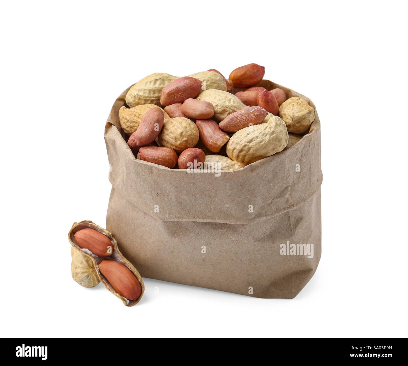 Fresh peanuts in paper bag isolated on white Stock Photo - Alamy