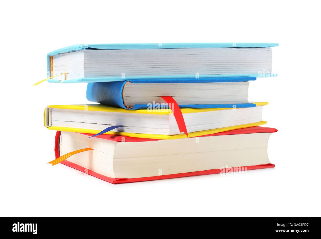 Books with ribbon bookmarks isolated on white Stock Photo - Alamy