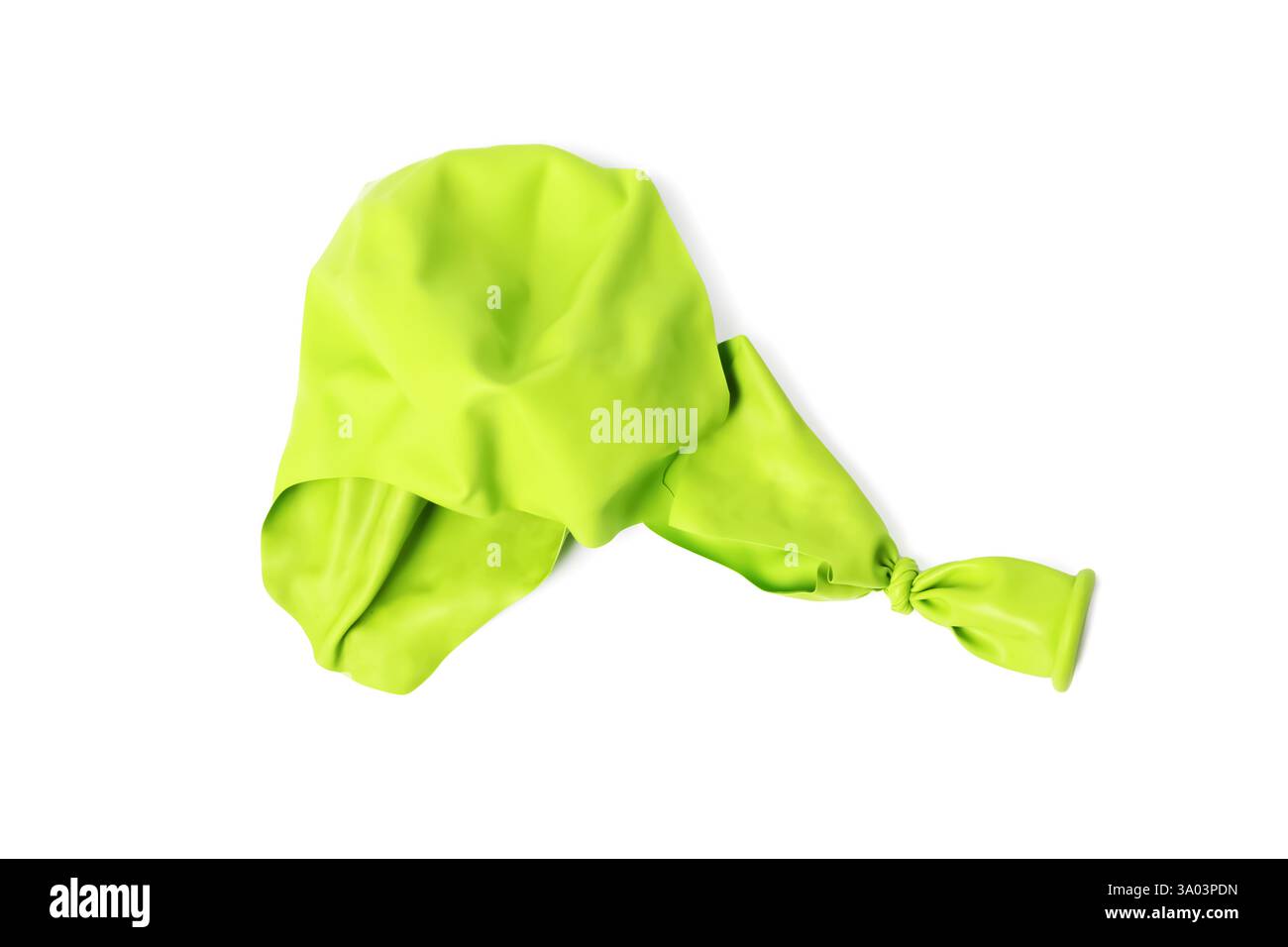 One green popped balloon isolated on white, top view Stock Photo - Alamy