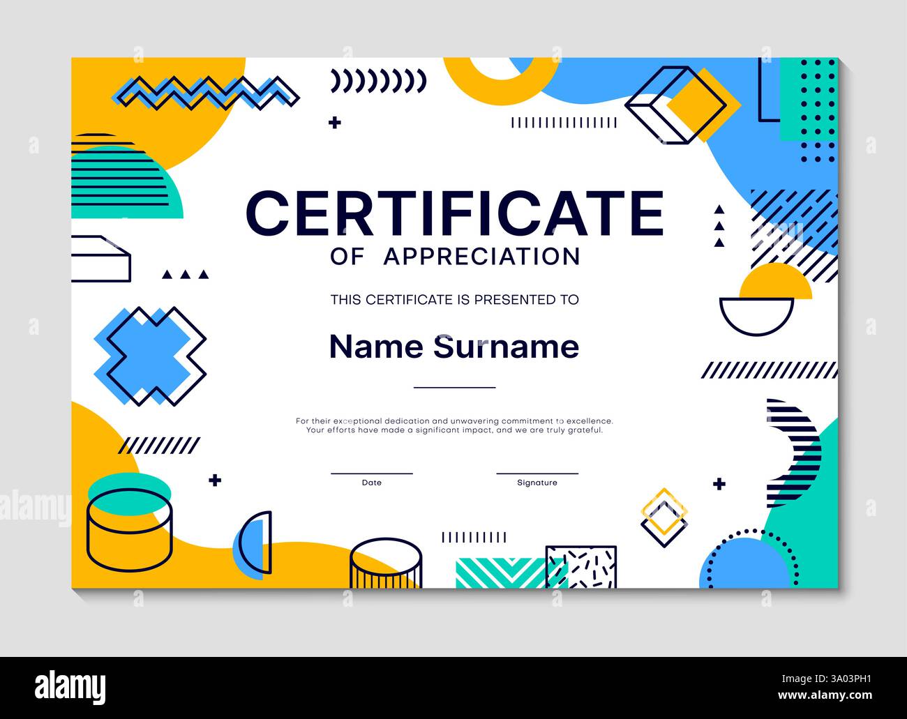 Diploma certificate template at memphis geometric pattern vector ...