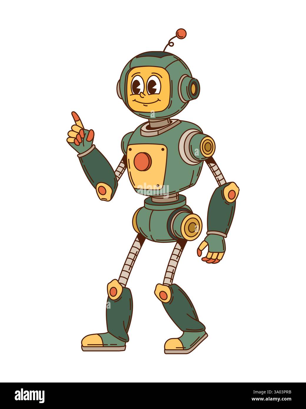 Green robot and cyborg groovy happy character. Artificial intelligence ...
