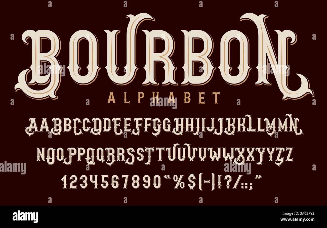 Bourbon or gin label font, whiskey bottle typeface, retro absinthe type ...