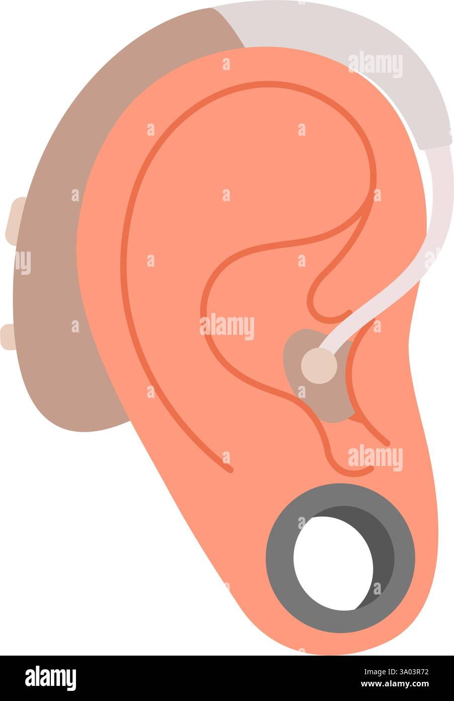 Human ear with attached hearing aid. Hand drawn flat style isolated ...
