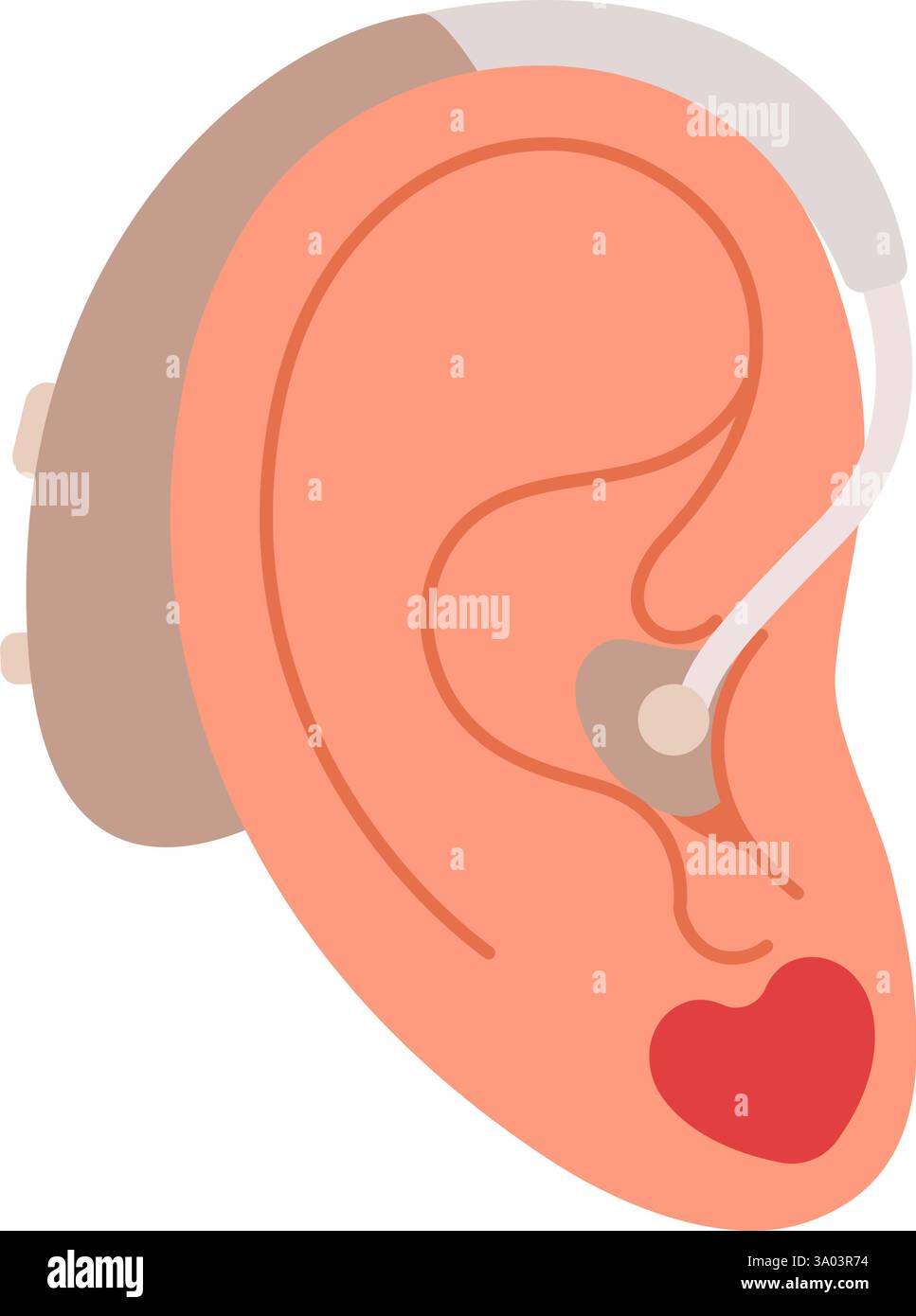 Human ear with attached hearing aid. Hand drawn flat style isolated ...
