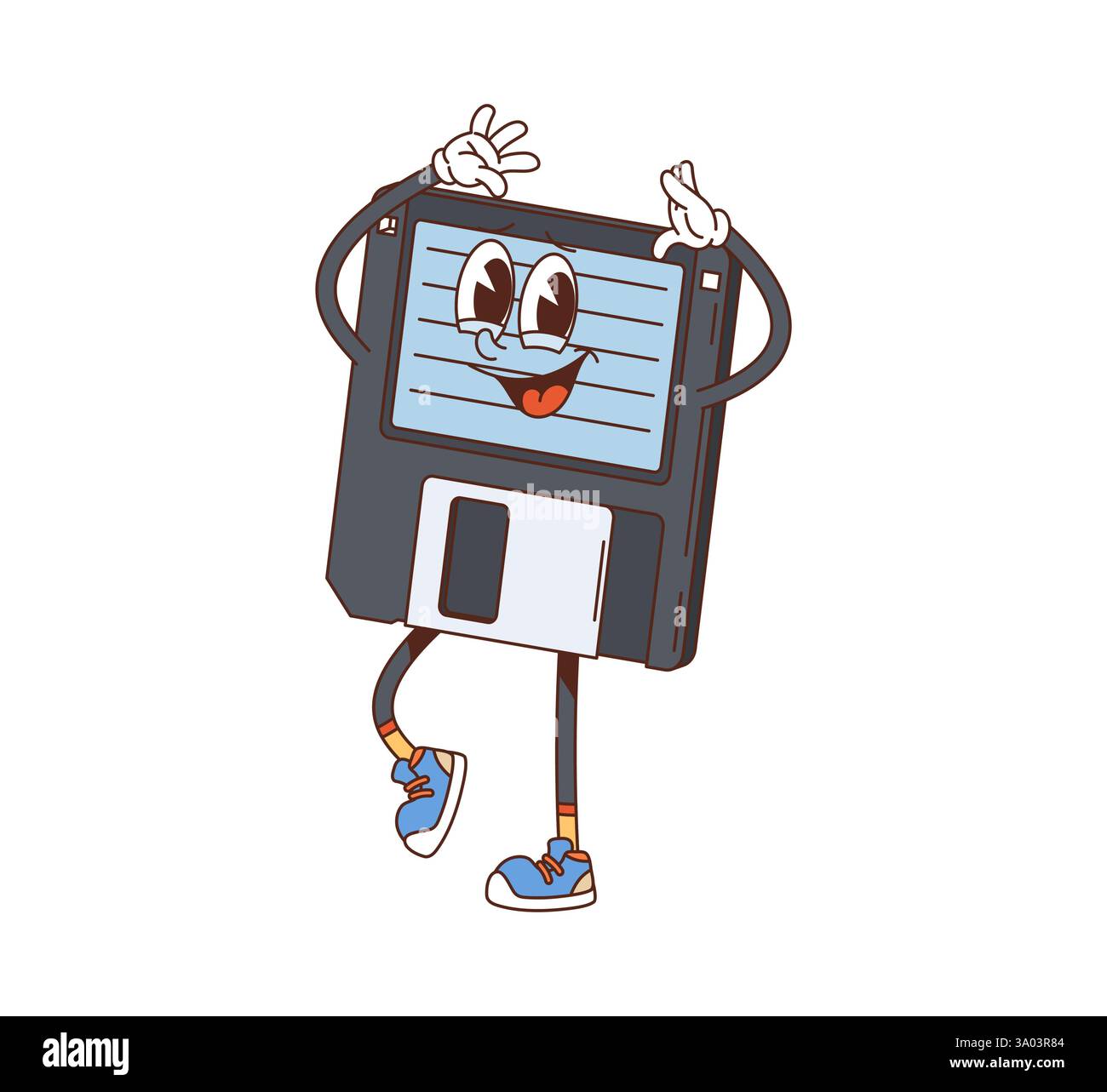Cartoon groovy computer diskette retro character. Isolated vector ...