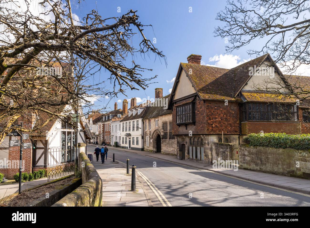 Picturesque Crane Street in Salisbury with its many historic buildings ...