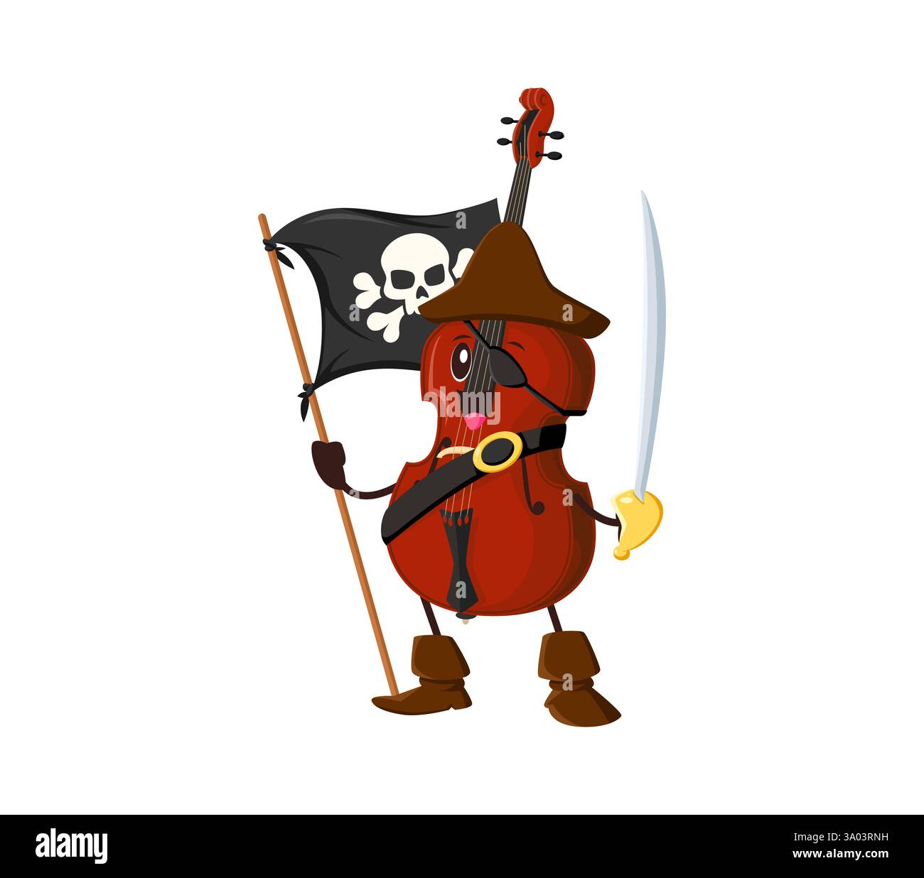 Cartoon cello musical instrument pirate and corsair character dressed ...