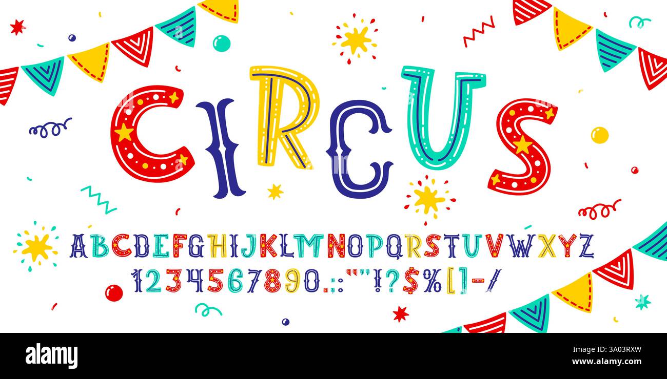 Kids funny circus font, cute toy typeface, cartoon character type ...