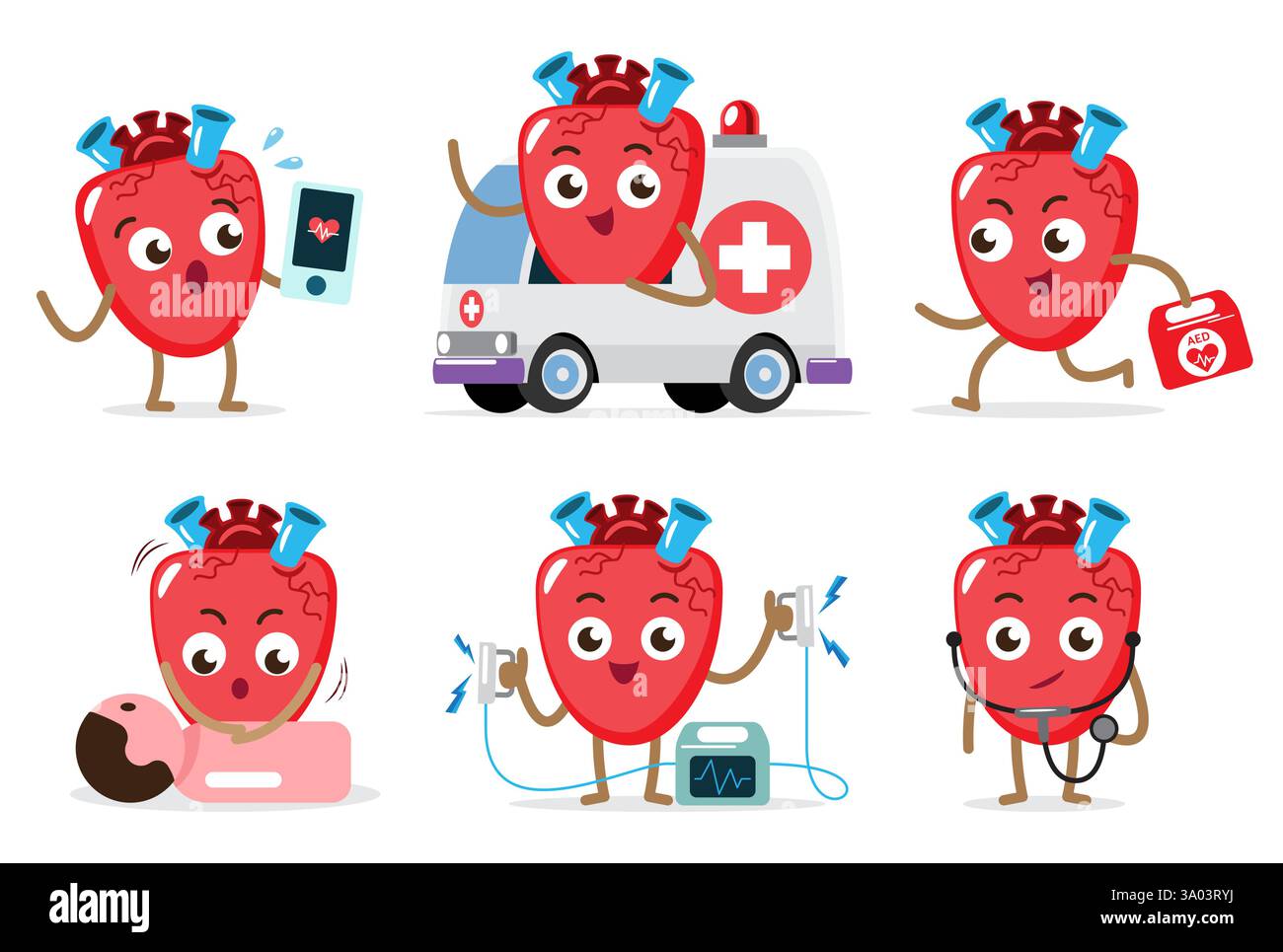 CPR and heart cartoon characters . Basic life support and advanced ...