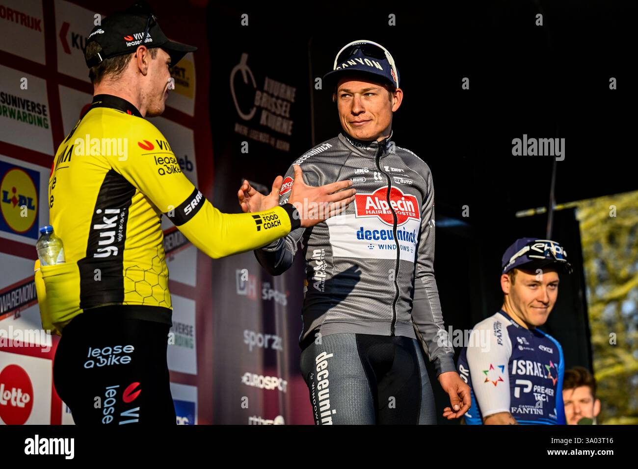 Kortrijk, Belgium. 02nd Mar, 2025. Dutch Olav Kooij of Team Visma-Lease a Bike, Belgian Jasper ...