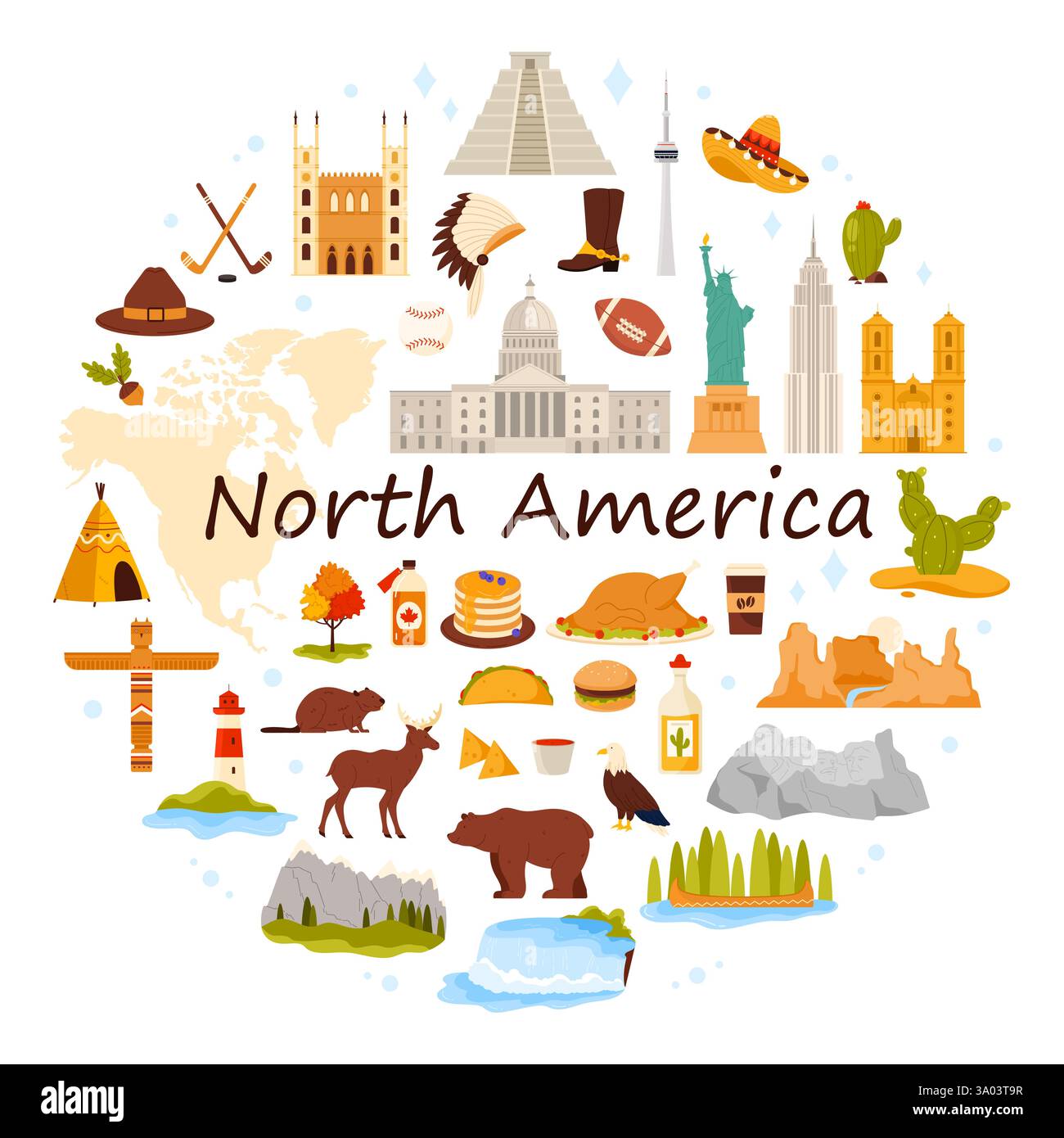 A vibrant, circular collage featuring iconic landmarks, culinary ...