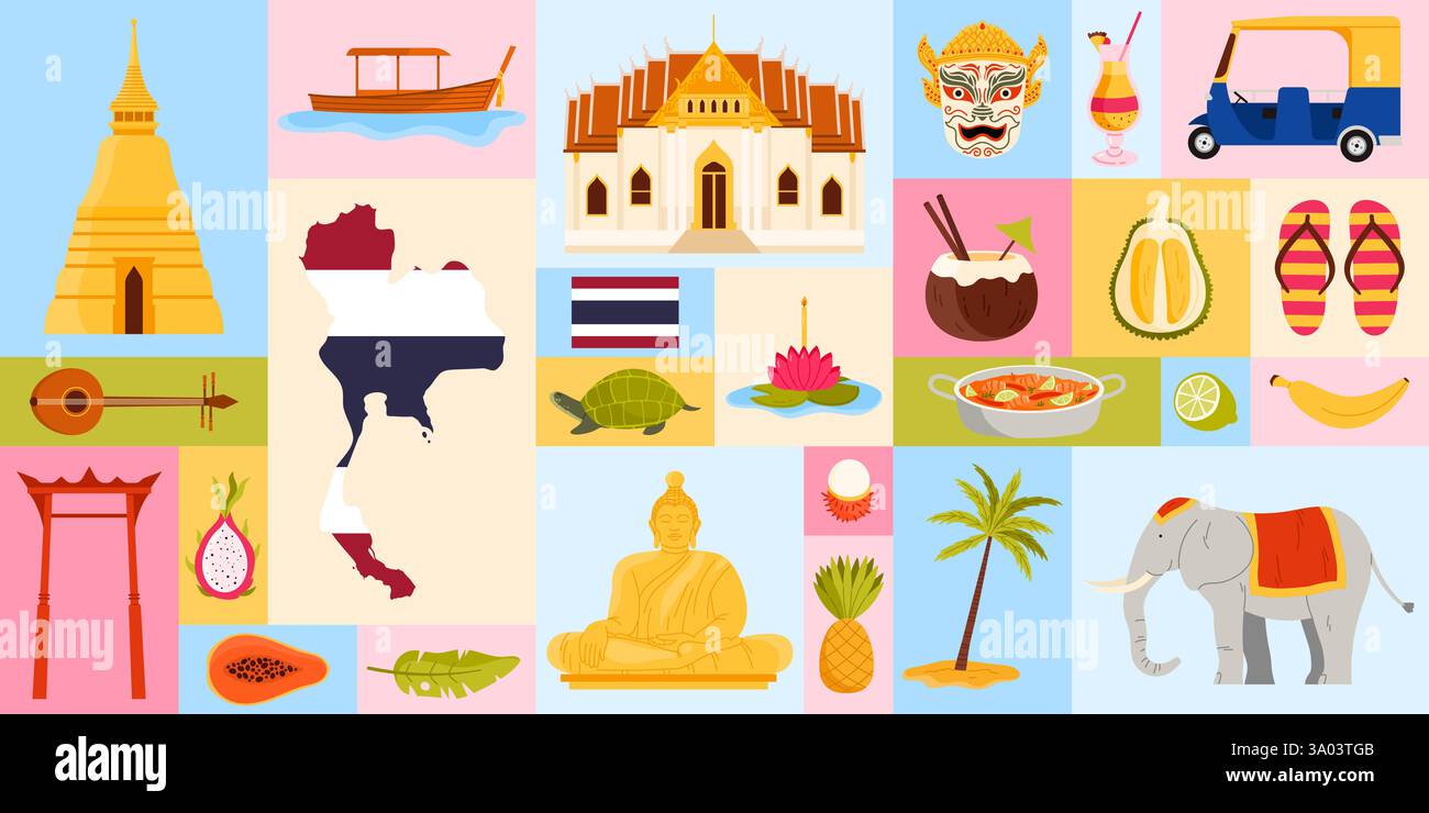 A colorful collage capturing the essence of Thailand culture and ...
