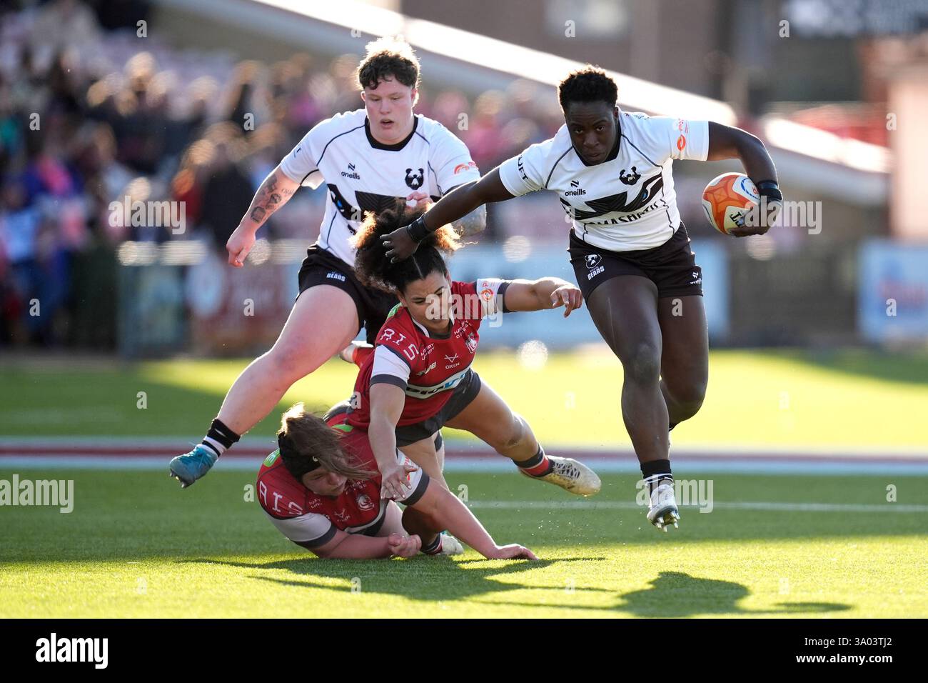 Bristol Bears' Simi Pam (right) attempts to escape a tackle during the ...