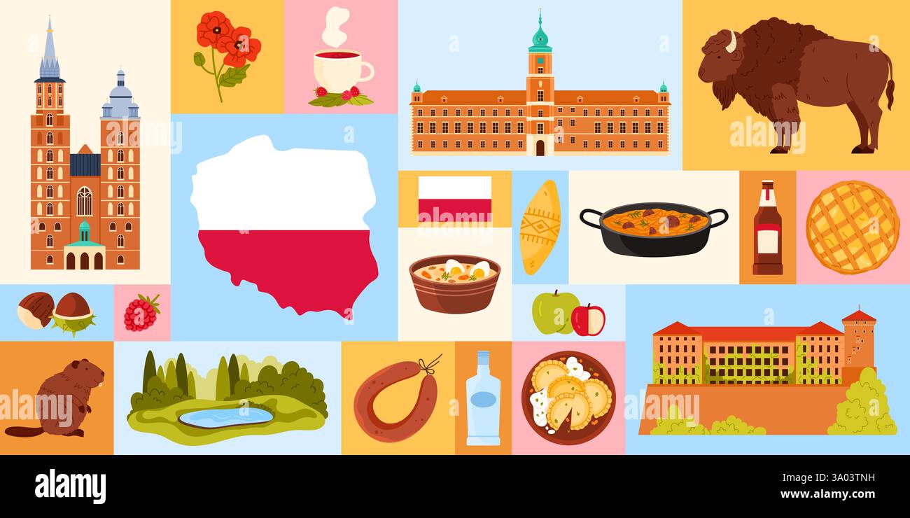 Collage showcasing Poland cultural landmarks, traditional food, and ...