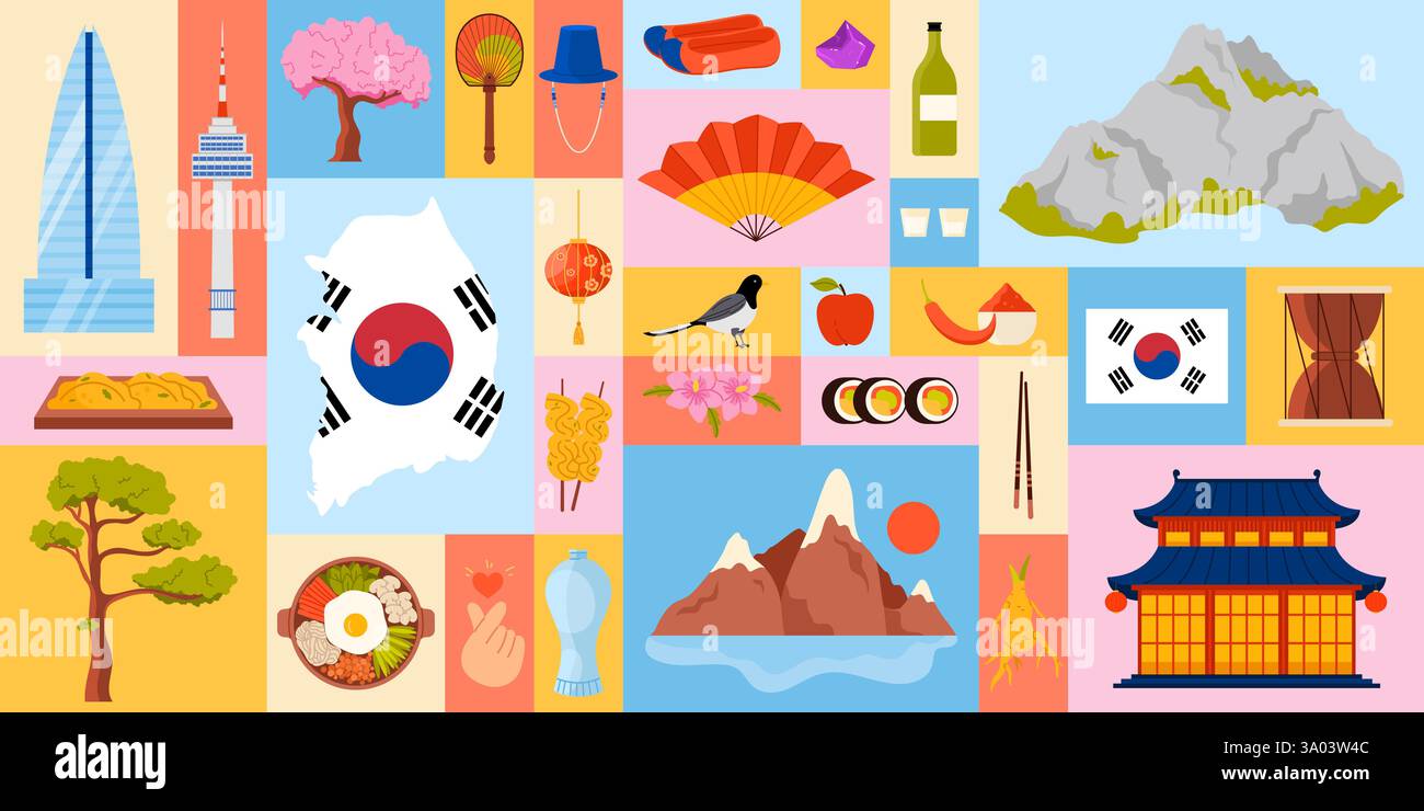 Travel to South Korea, geometric infographic banner design with Korean ...