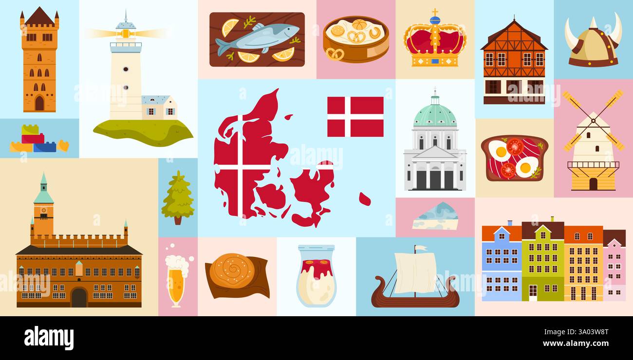 A vibrant and colorful collage that showcases the famous landmarks ...