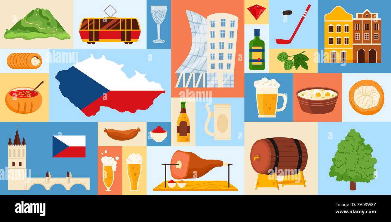 Illustration of Czech culture highlighting iconic landmarks ...