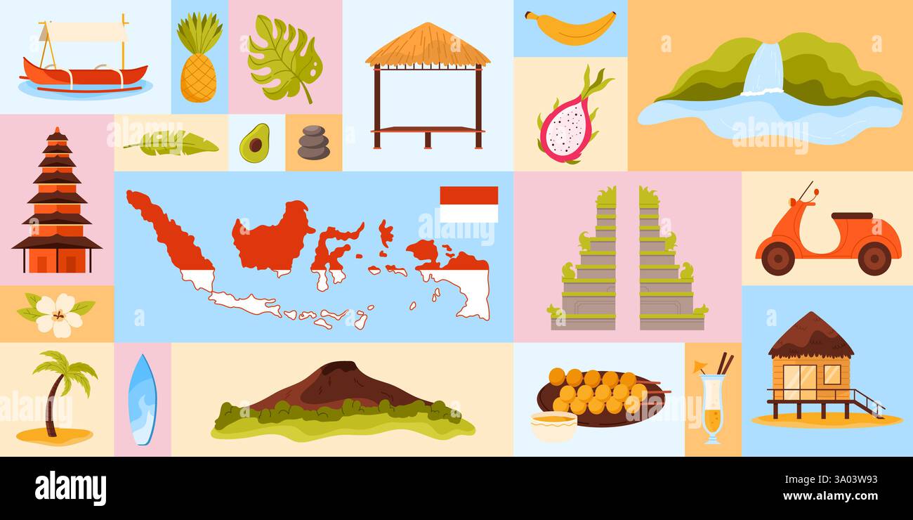 Vector illustration depicting Indonesia diverse cultural elements, from ...
