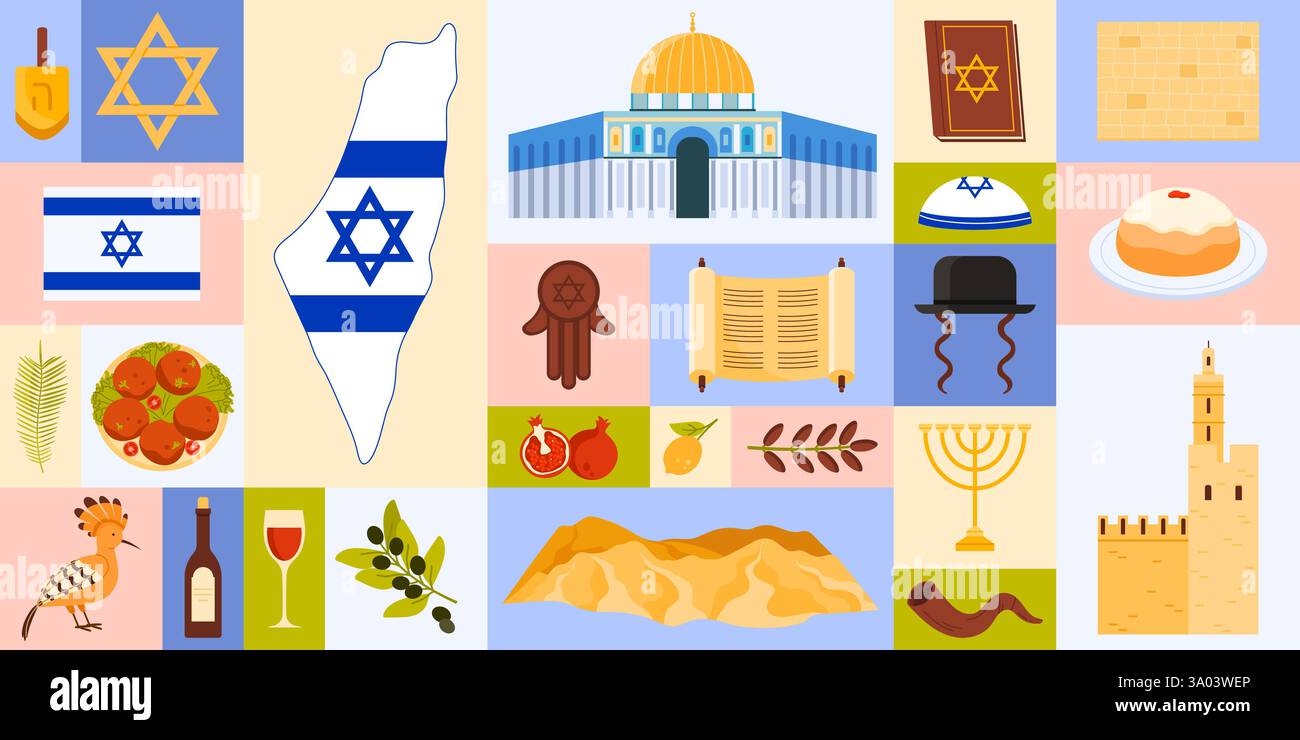 Travel to Israel, geometric infographic banner design with Jewish ...