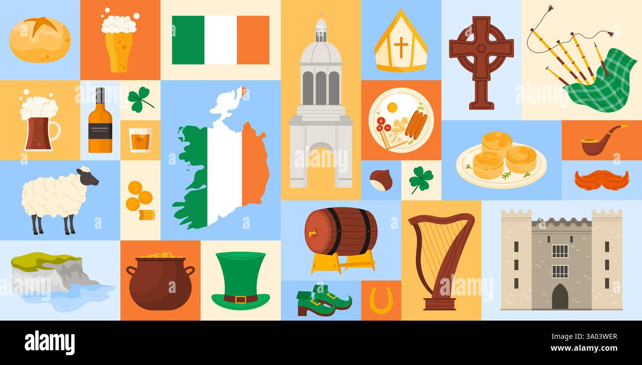 Travel to Ireland, geometric banner design with Irish culture ...