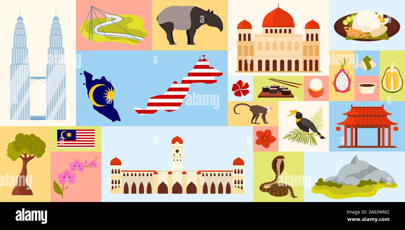 Travel to Malaysia, geometric infographic banner design with Malaysian ...