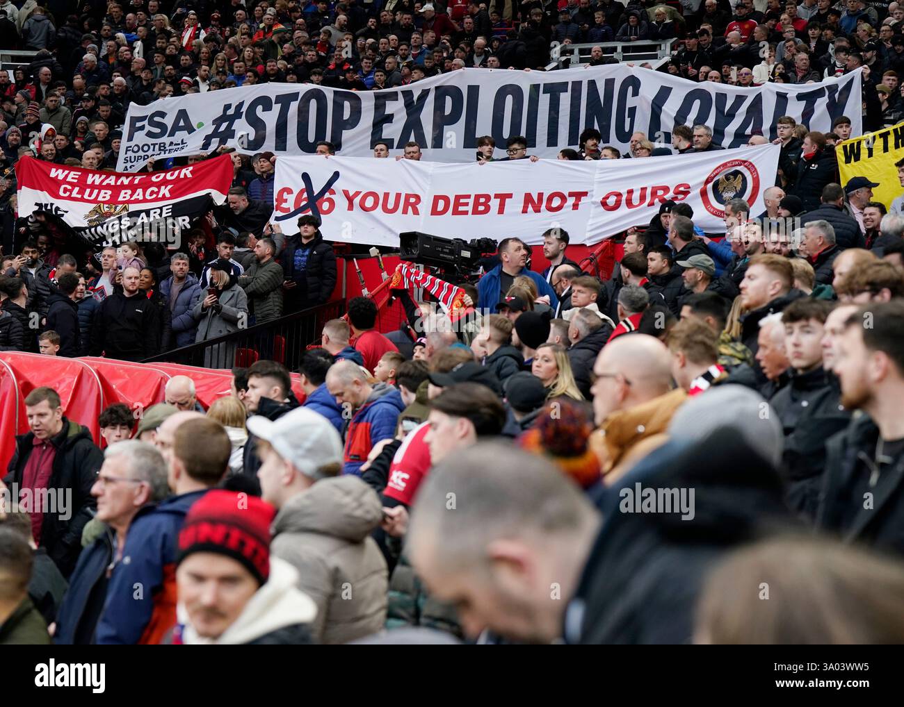 Manchester, England, 2nd March 2025. Fans display banner inside the ...