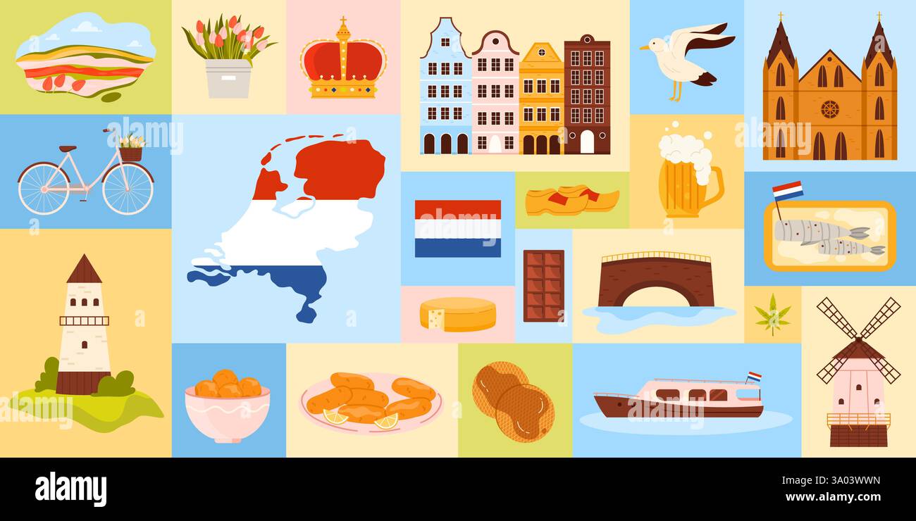 Travel to Netherlands, geometric banner design with Holland culture ...