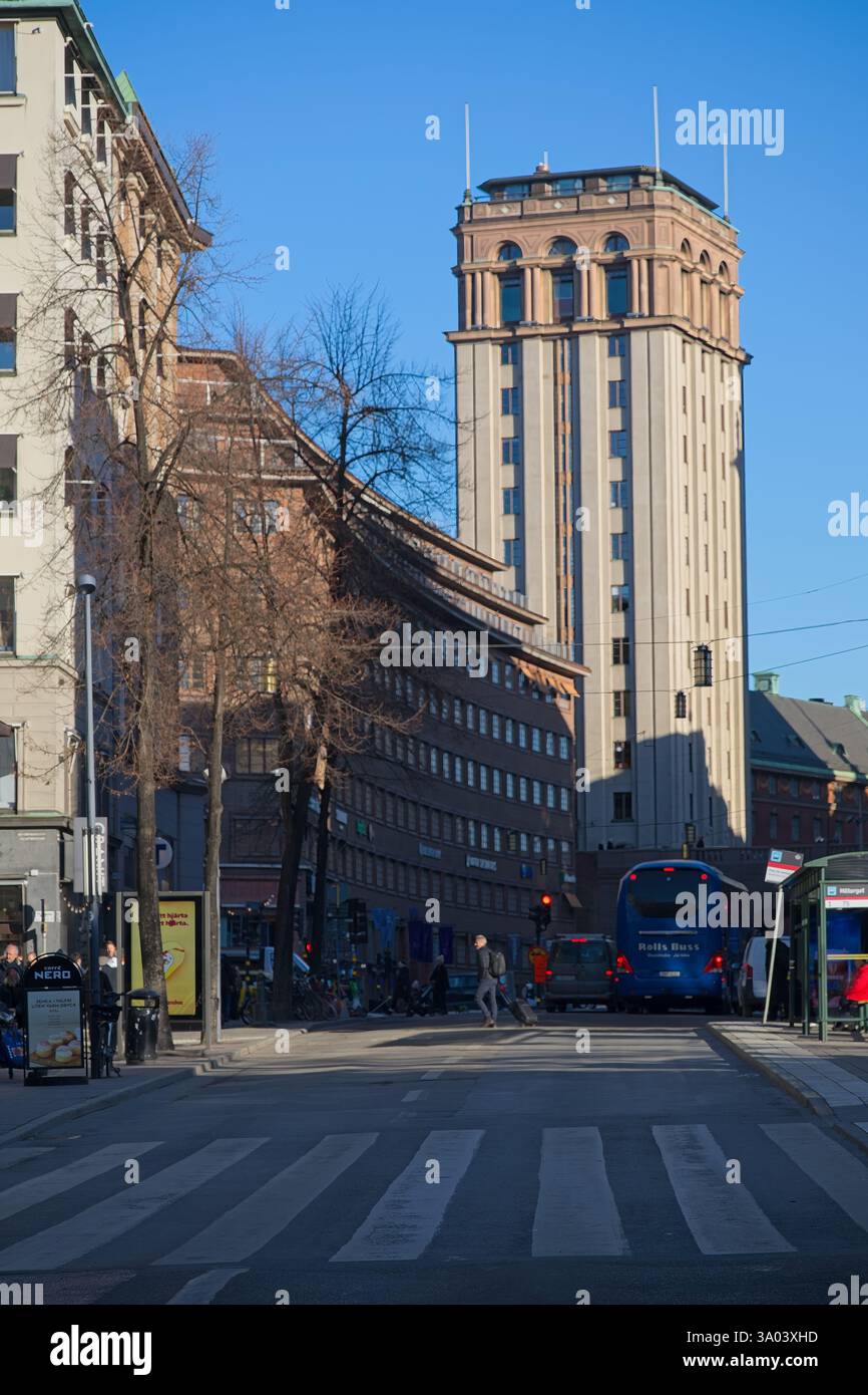 A day in Stockholm Sweden on a snowless sunny winter day in February ...