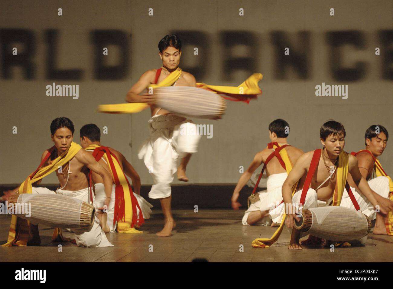 Traditional pung drummer, folk dance, Imphal, Manipur, India, Asia ...