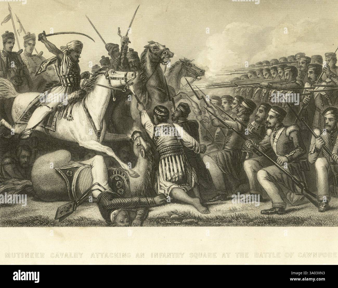 Military mutiny views mutineer cavalry attacking an Infantry Square at ...