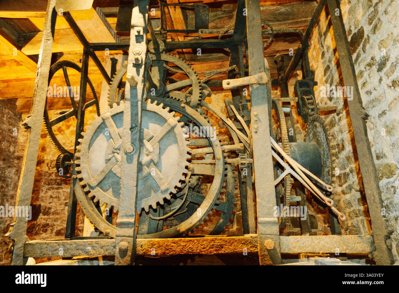 One of the oldest clock mechanisms in Europe in the Dinan clocktower ...