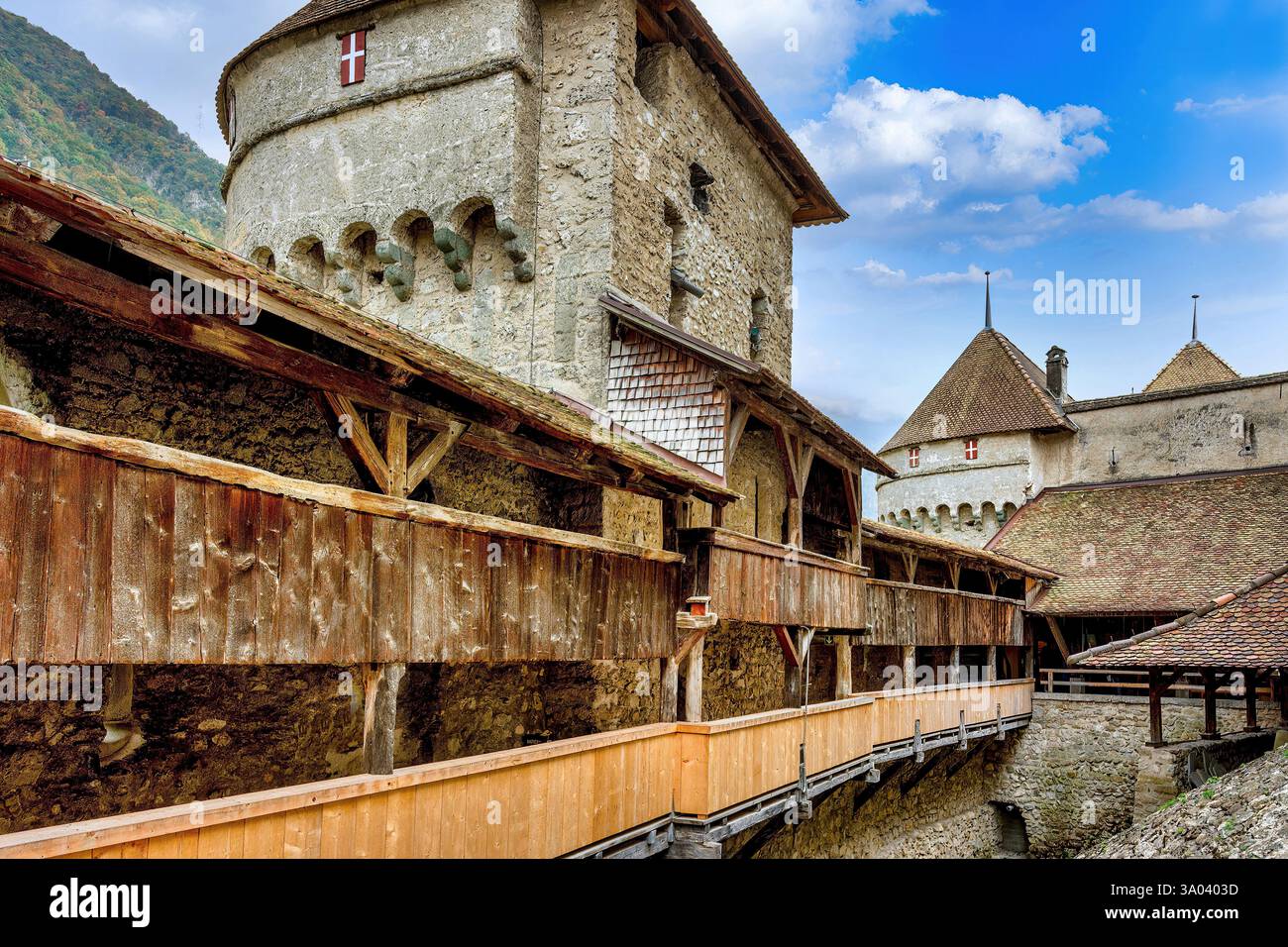 Medieval architecture of Chateau de Chillon, a historic castle located ...