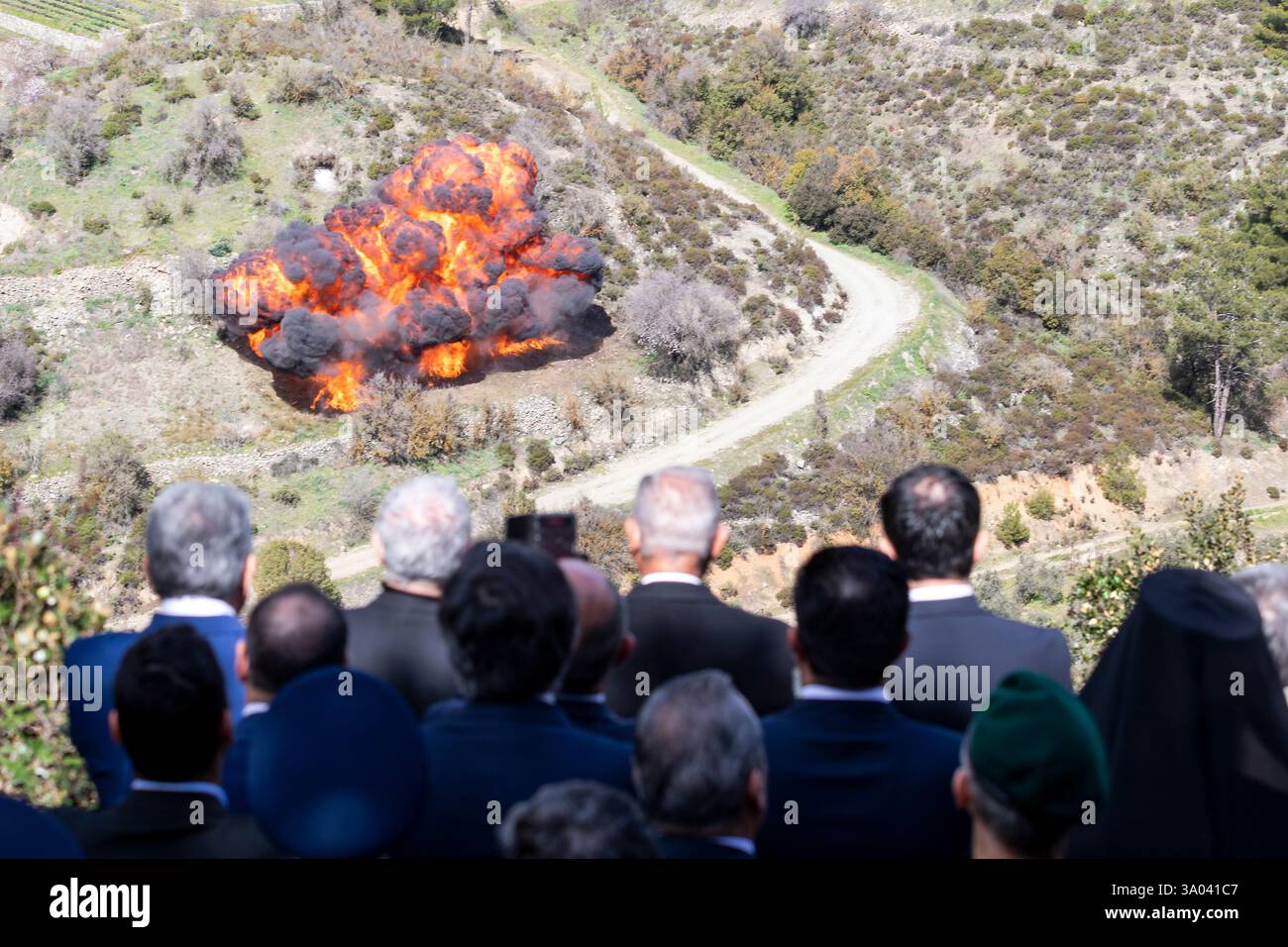 Maheras, Cyprus. 02nd Mar, 2025. Officials are watching an explosion ...