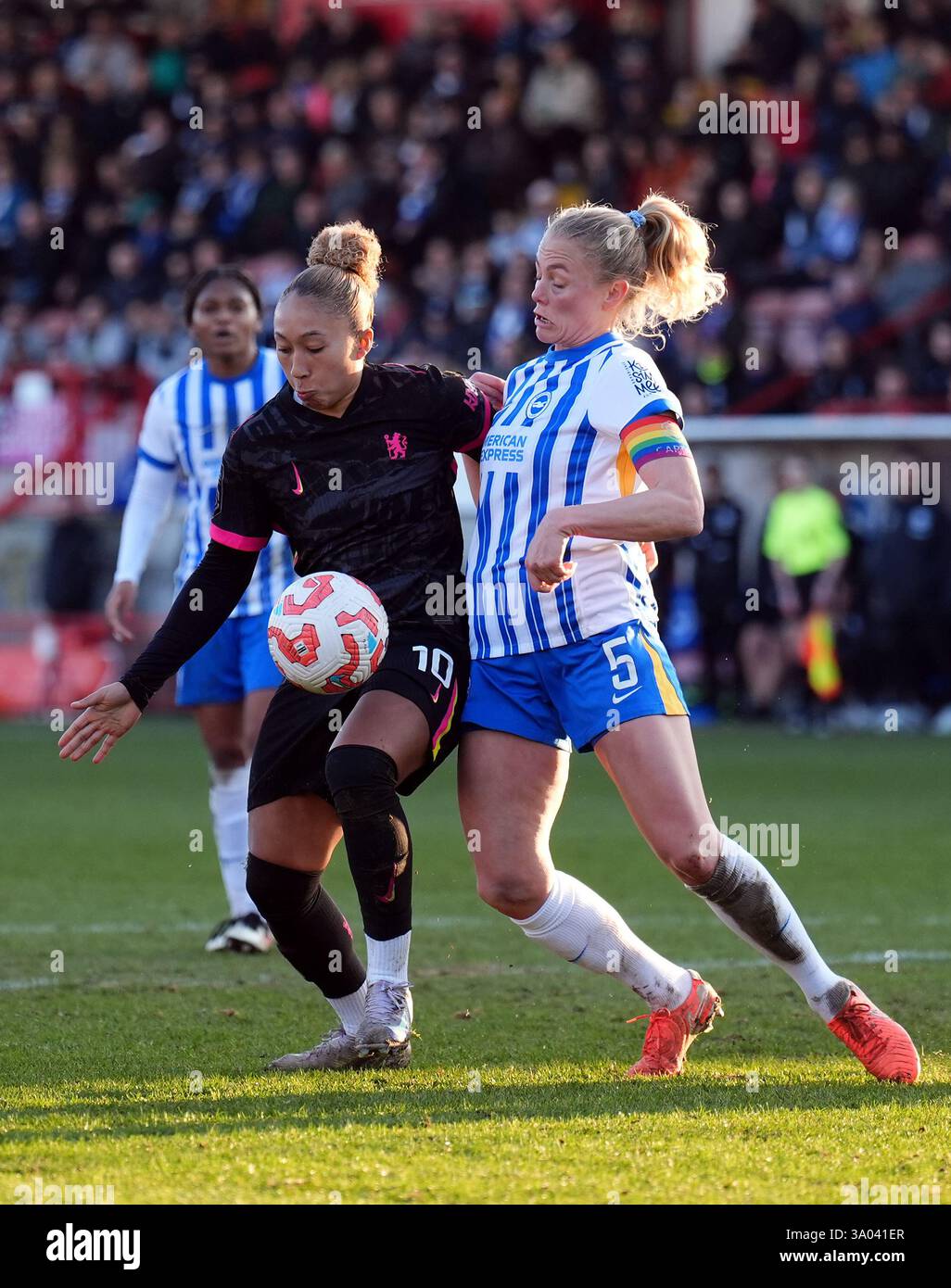 Chelsea's Lauren James and Brighton and Hove Albion's Guro Bergsvand ...
