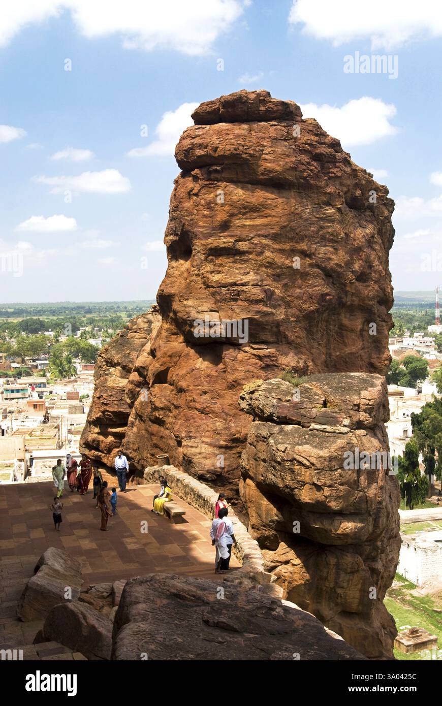 Rust red sandstone cliff in south fort, Badami, Karnataka, India, Asia ...