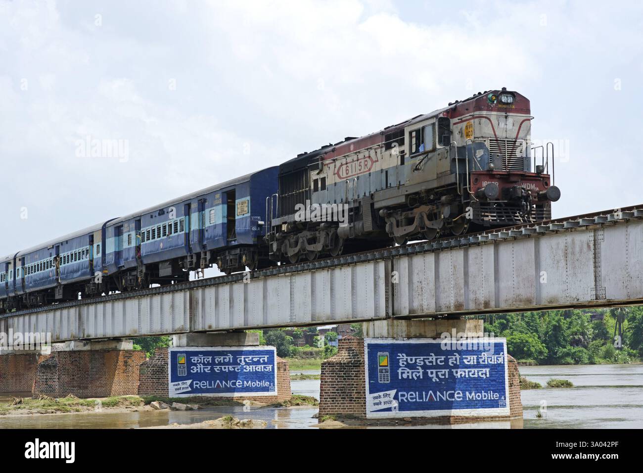 Railway running on river bridge, Bihar, India, Asia Stock Photo - Alamy