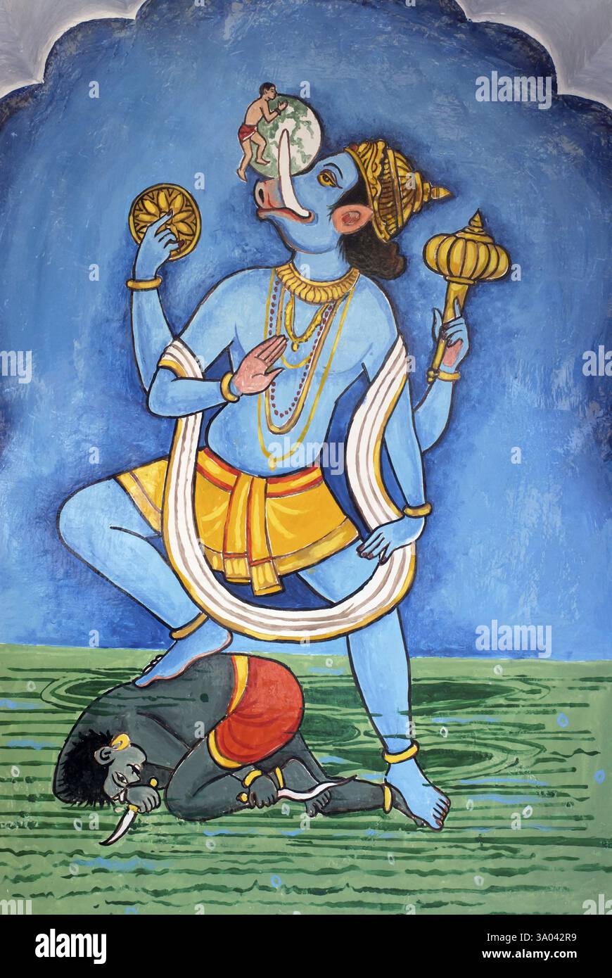Varahavtar or boar third incarnation of Lord Vishnu colourfully painted ...