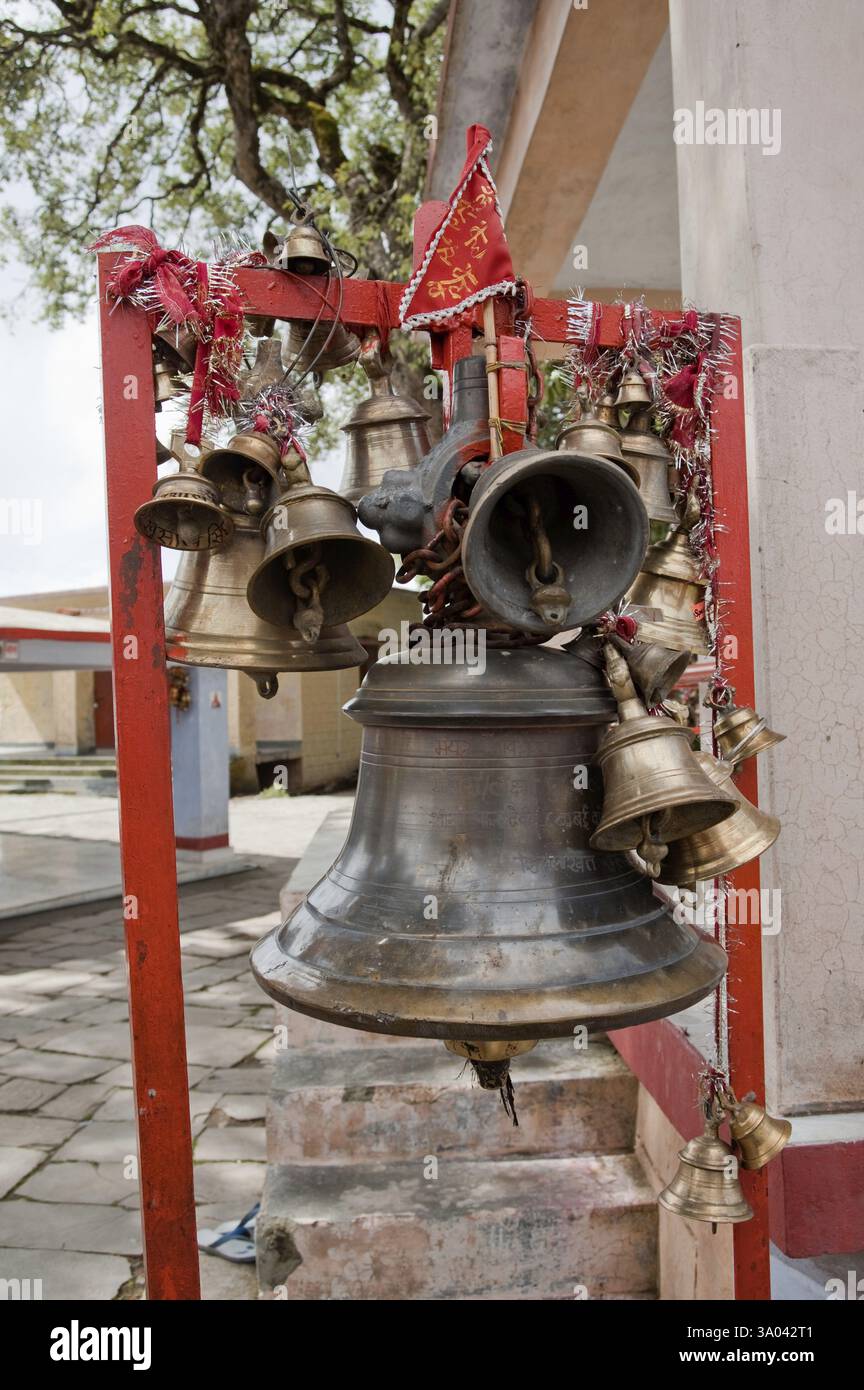 Bells on the gate of shyahi devi temple in uttarakhand India Asia Stock ...