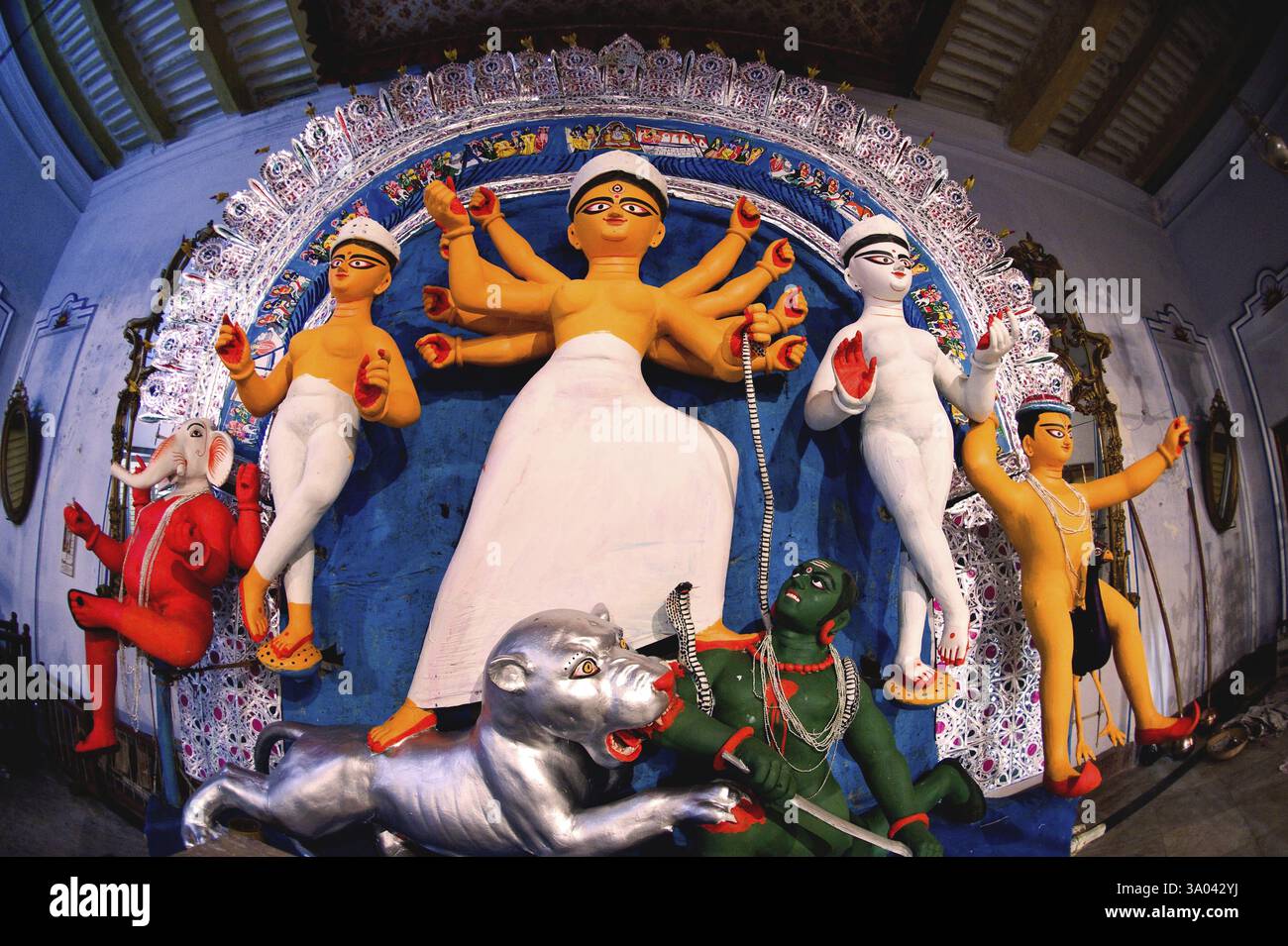 Sobhabazar Raj Bati Idols of goddess durga with consort before dressed ...