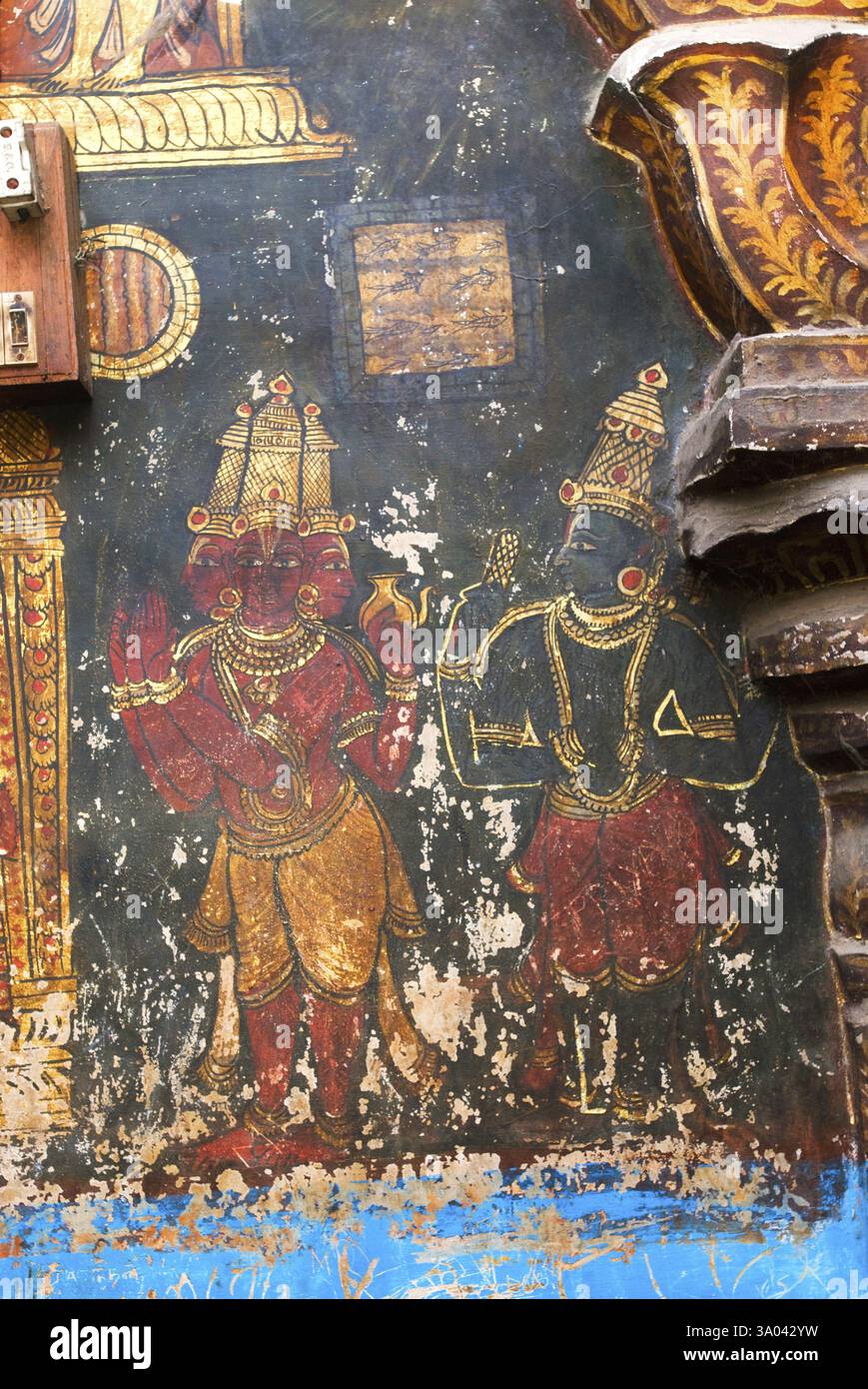 Seventeenth century murals on wall in Varadaraja Perumal Vishnu temple ...