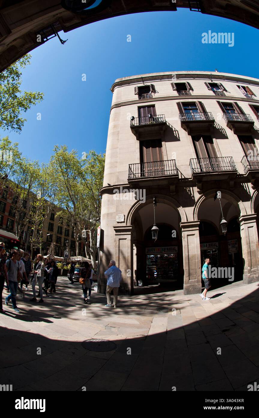 Arcades of the buildings of Plaza Real in Barcelona, Gothic Quarter ...