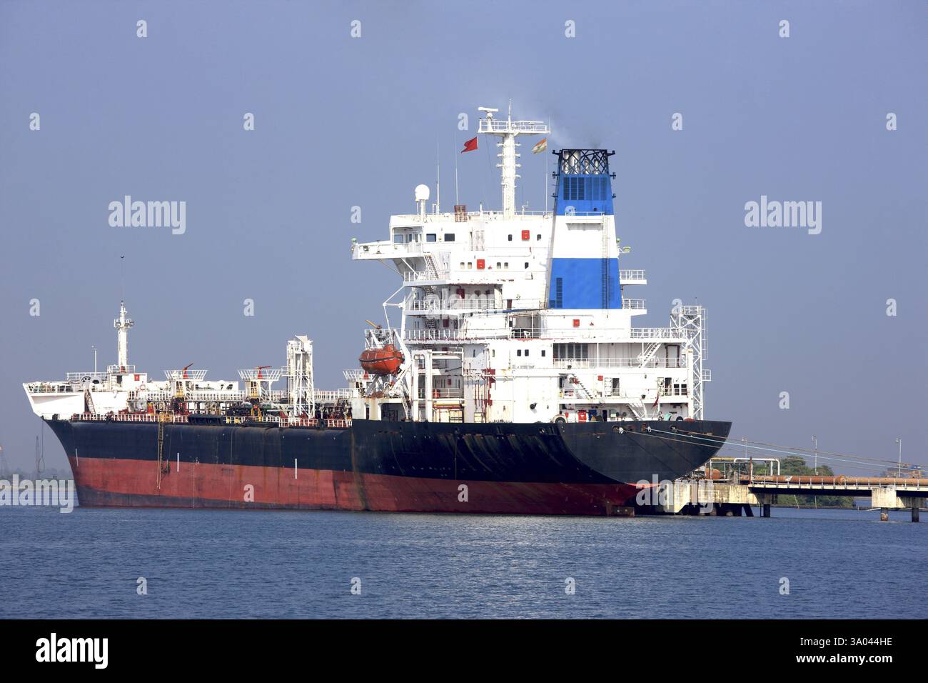 Oil tanker ship anchored, Cochin Kochi harbour jetty, Kerala, India ...