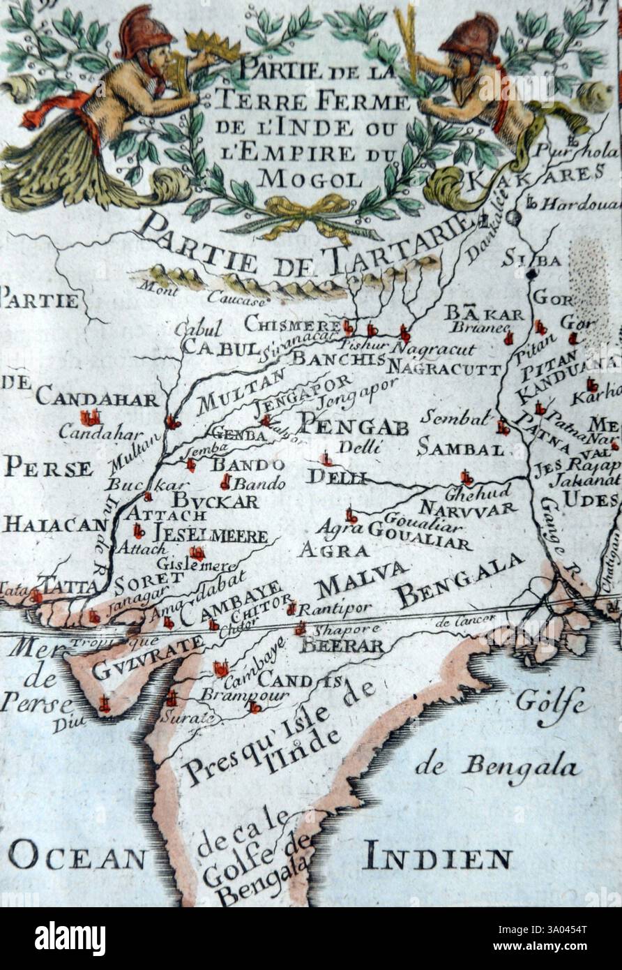 India map, partie de la terre ferme de linde ou l emprie du mogol Stock ...